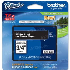 Brother TZe345 OEM (Original) White on Black Tape - 123inkjets
